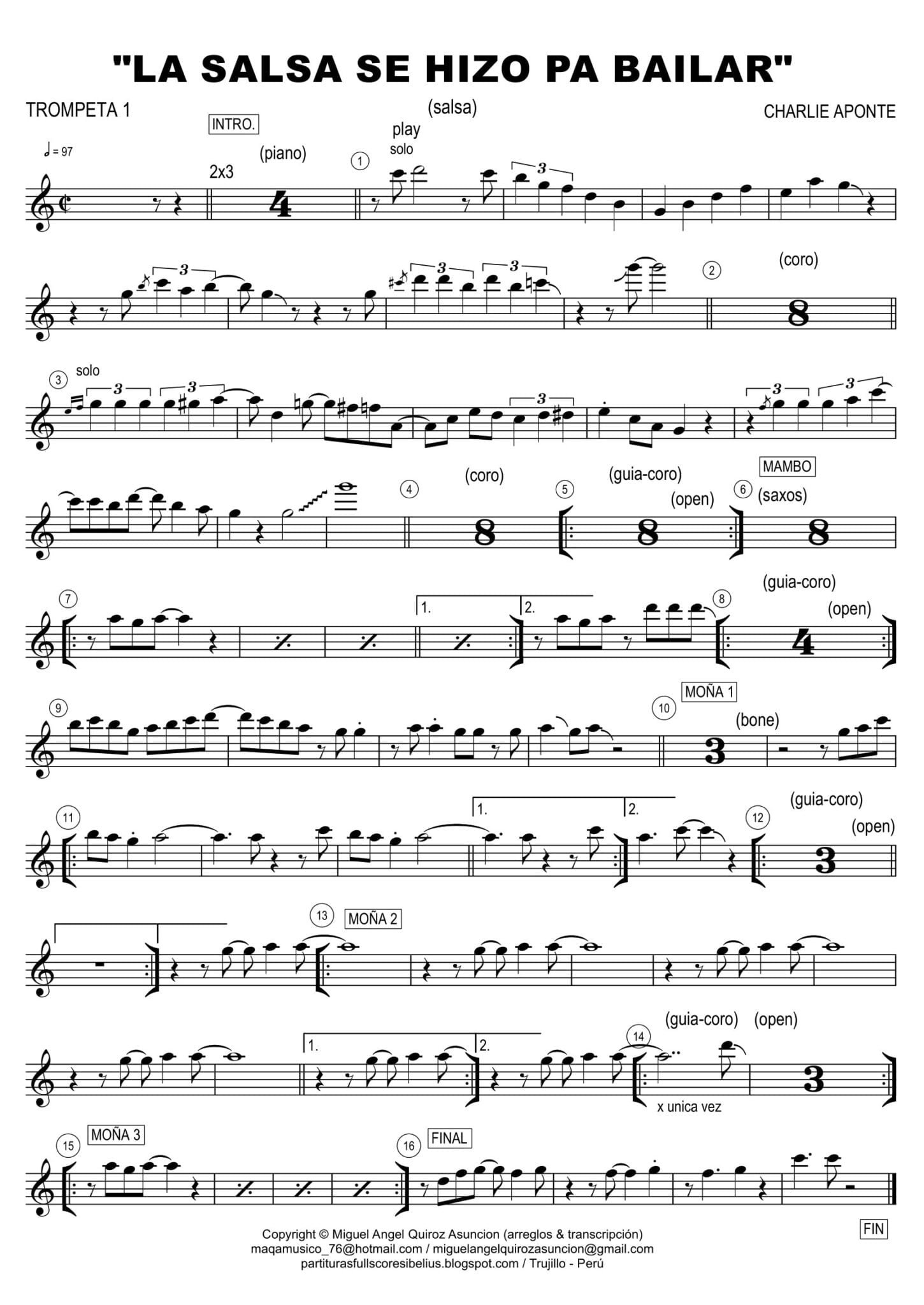 Charlie Aponte - La Salsa Se Hizo Pa Bailar - Latin Partituras