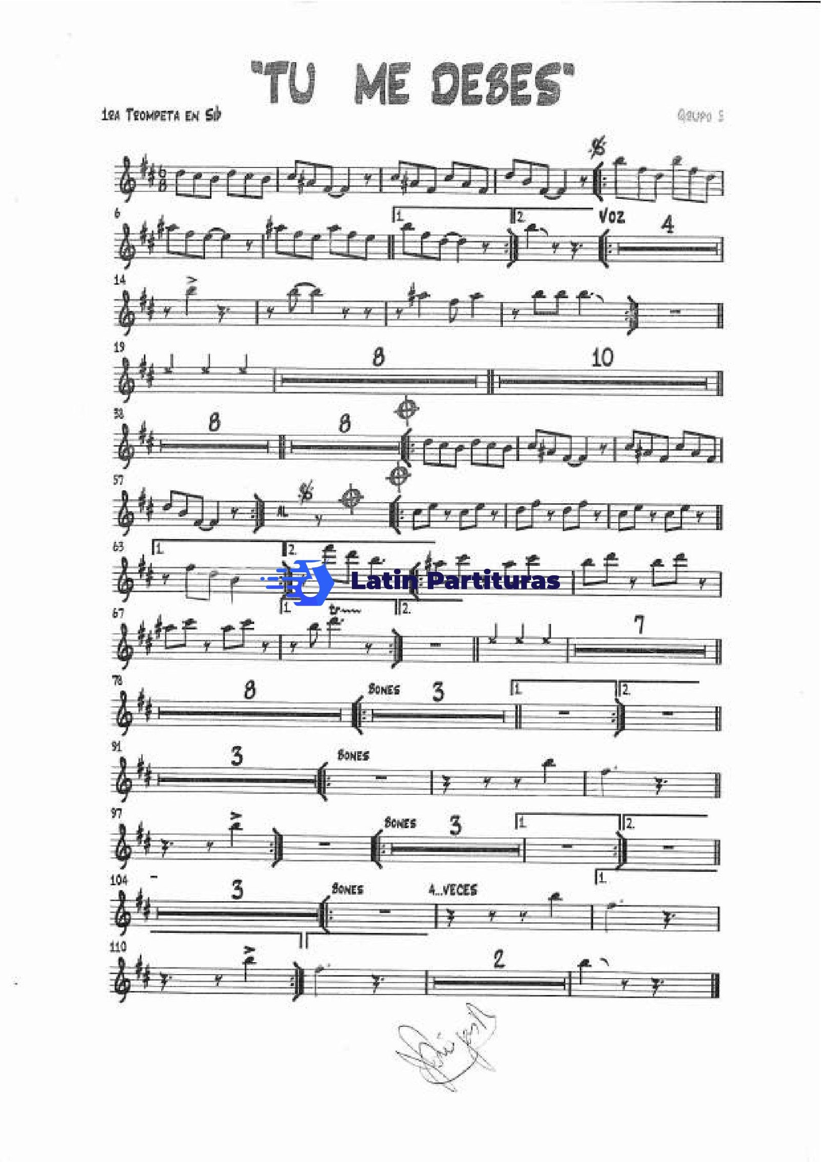 Grupo 5 - Tu Me Debes - Latin Partituras