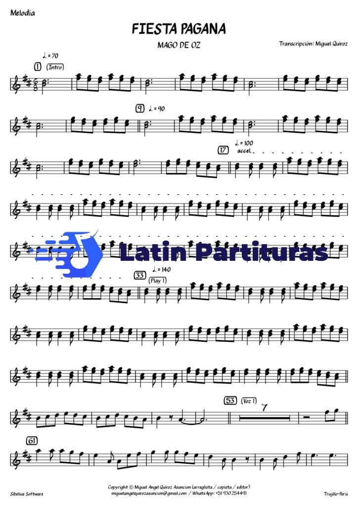 Mago De Oz- Fiesta Pagana - Latin Partituras
