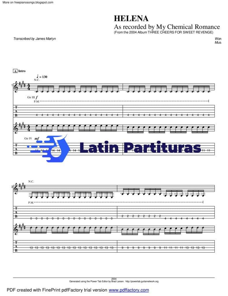 My Chemical Romance - Helena - Latin Partituras My Chemical Romance - Helena - Latin Partituras
