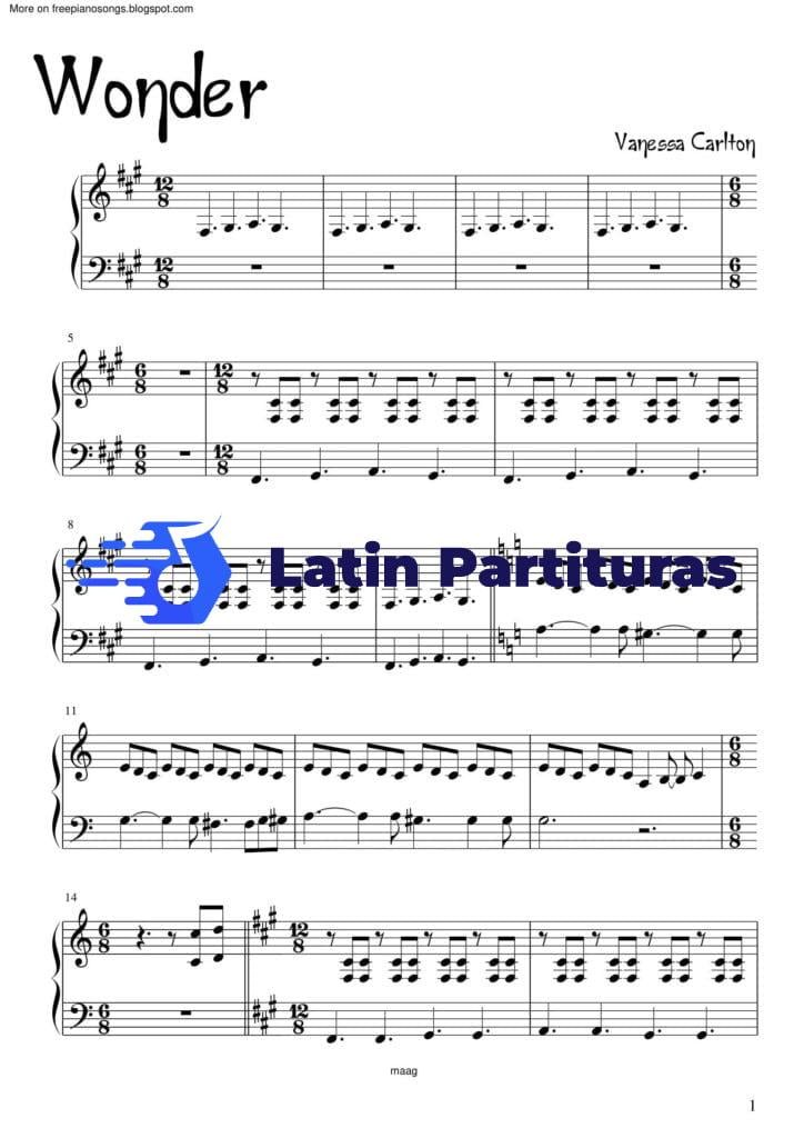 Vanessa Carlton - Wonder - Latin Partituras