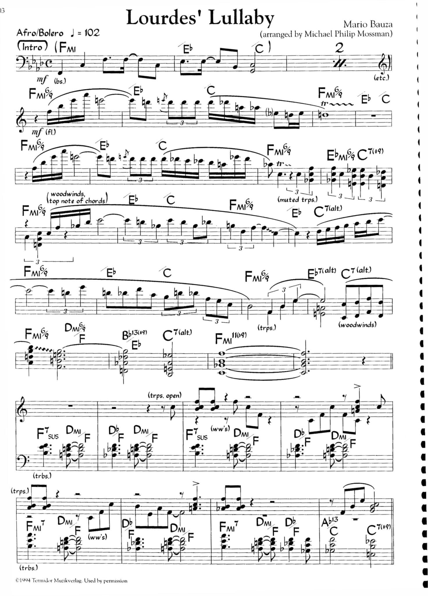 Lourdes' Lullaby - Mario Bauza - Latin Partituras